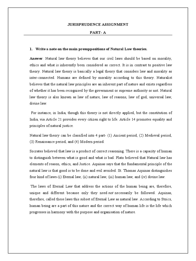 Jurisprudence Assignment Part-A | PDF | Utilitarianism | Natural Law