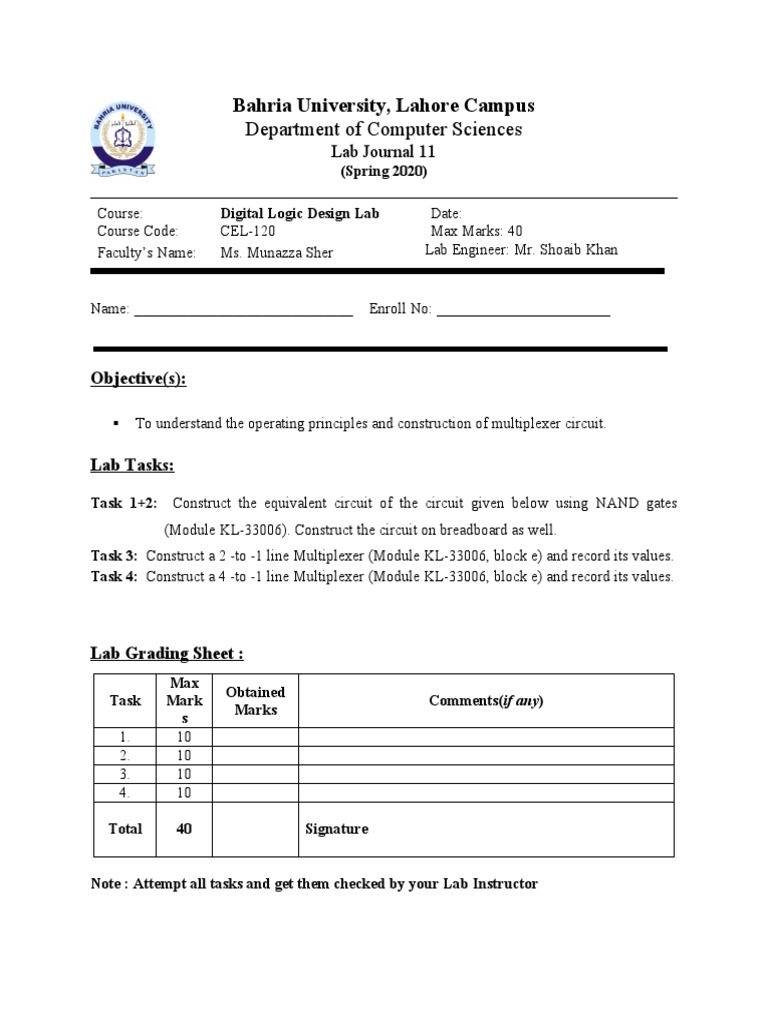 Bahria University, Lahore Campus: Department of Computer Sciences | PDF ...