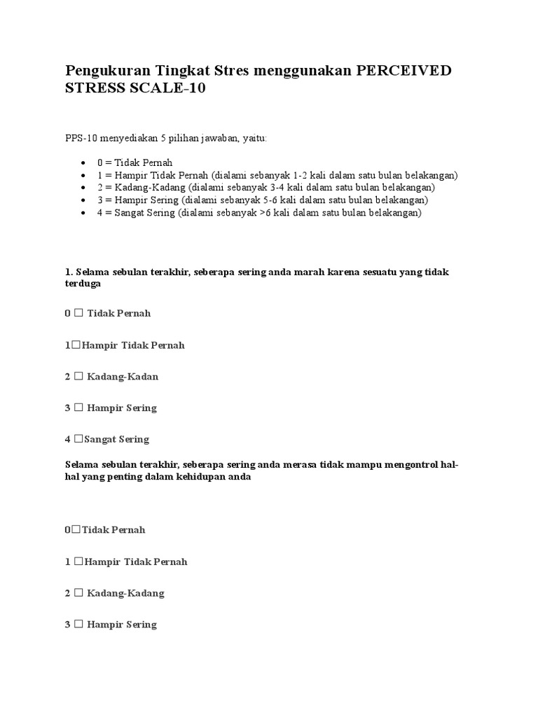 Pengukuran Tingkat Stres Menggunakan PERCEIVED STRESS SCALE | PDF