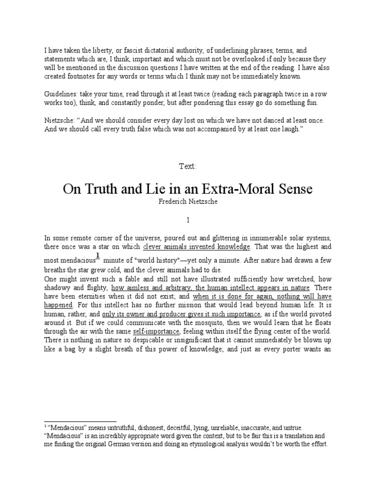 Nietzsche - On Truth and Lies | PDF | Concept | Truth
