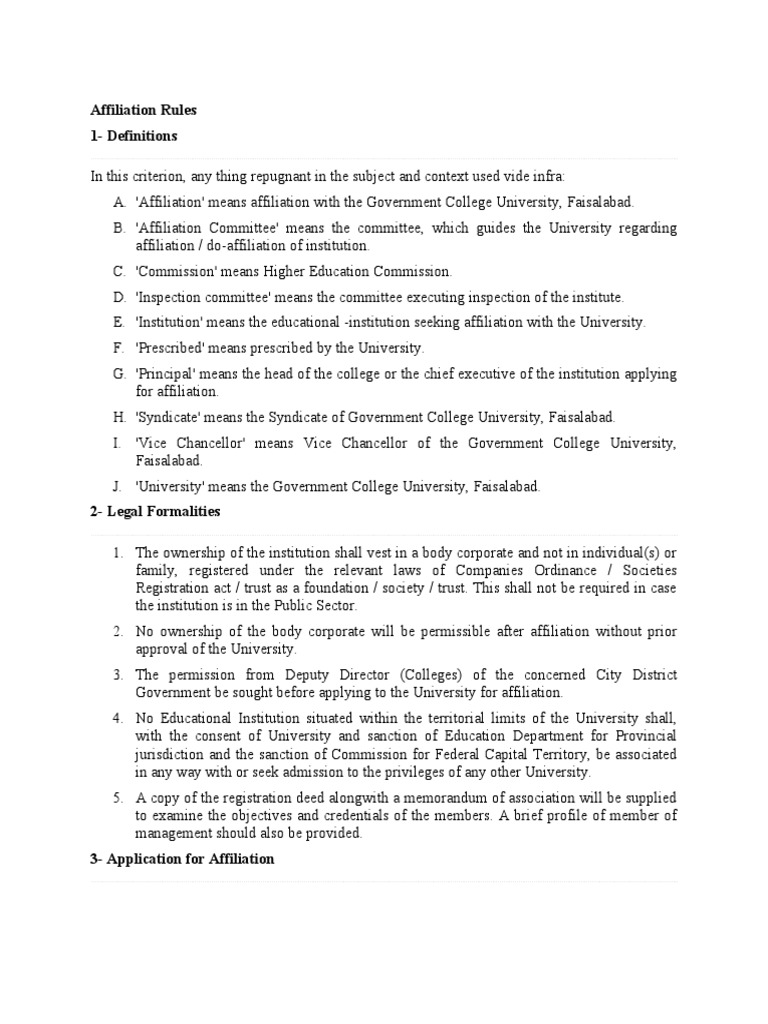 Affiliation Rules | PDF | Academic Degree | Postgraduate Education