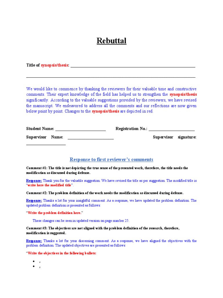 Rebuttal Template | PDF | Thesis | Cognition