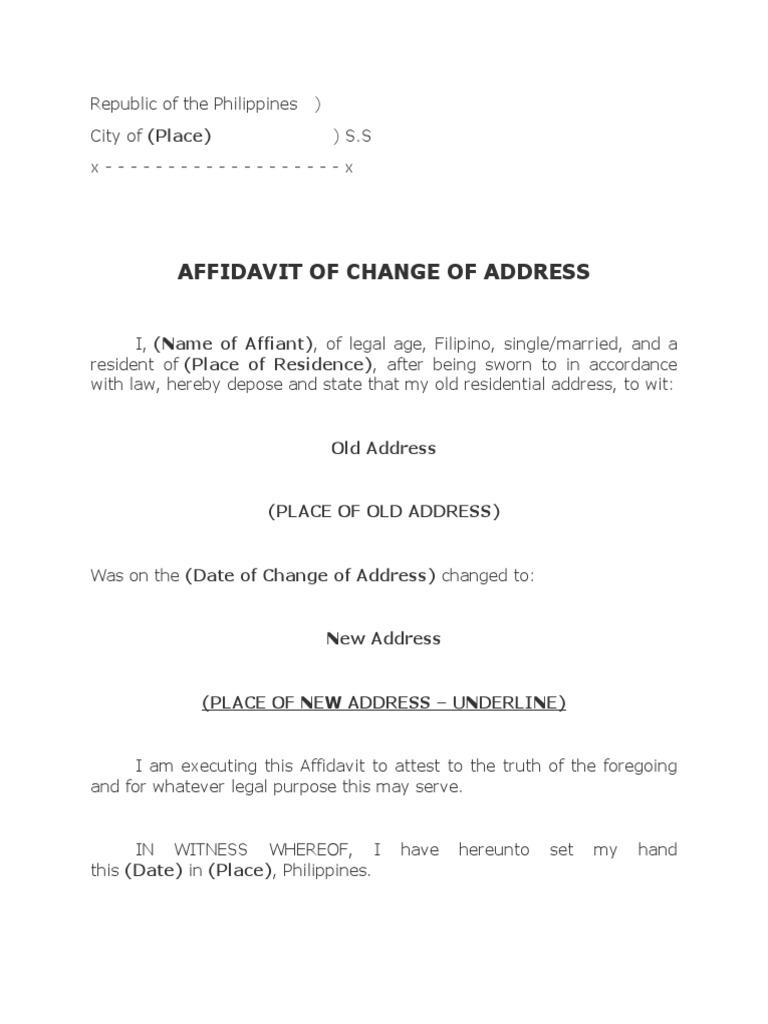 Affidavit of Change Address