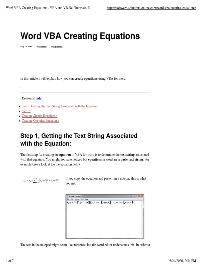 Word Vba Creating Equations Vba And Vb Net Tutorials Education And Programming Services