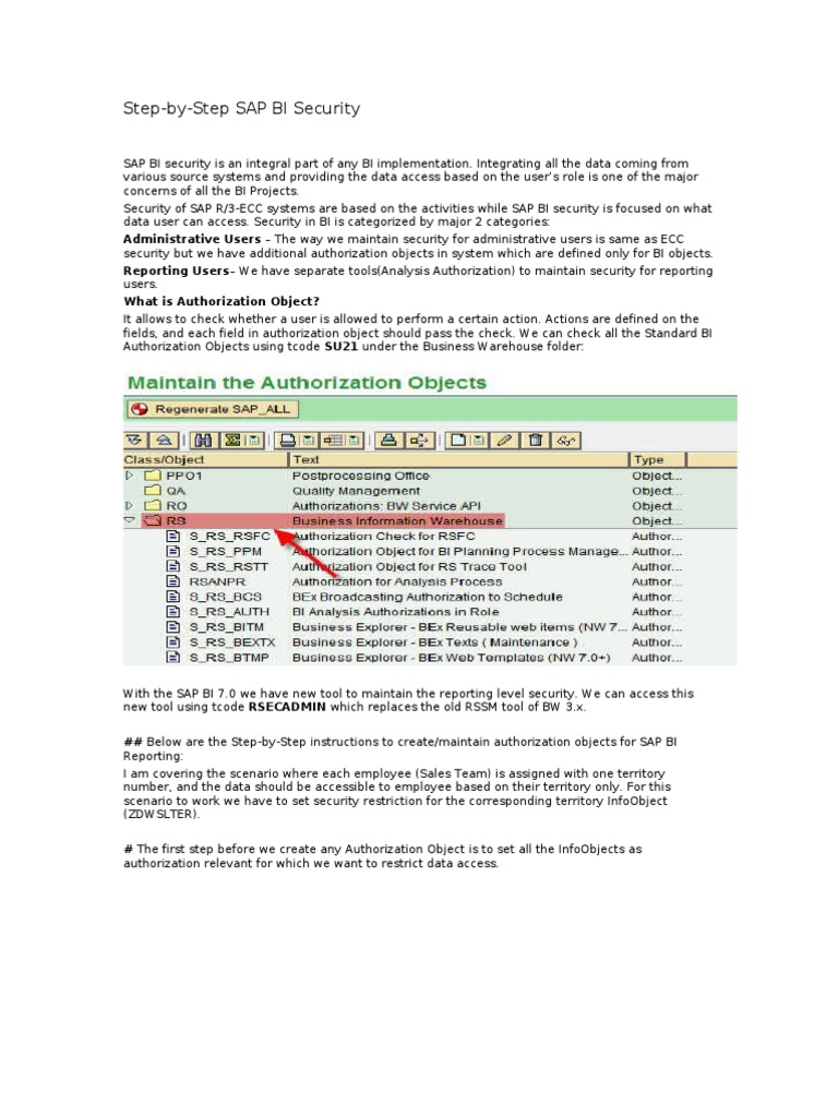 SAP BI Security: Step-by-Step Guide | PDF | Computers | Technology ...