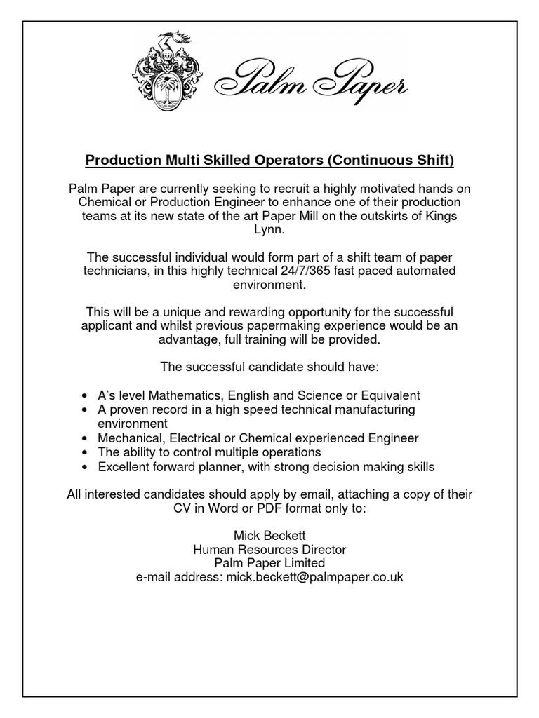 Production Multi Skilled Operators PDF | PDF