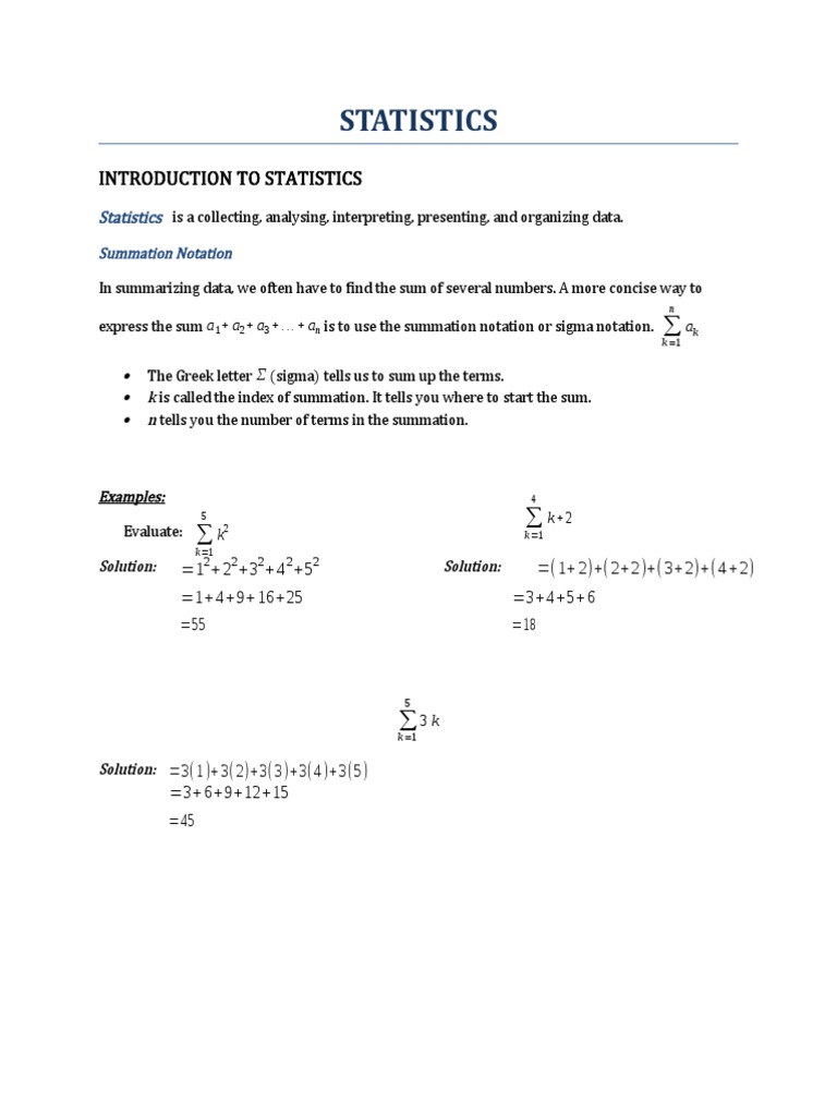 Introduction To Statistics | Download Free PDF | Summation | Histogram