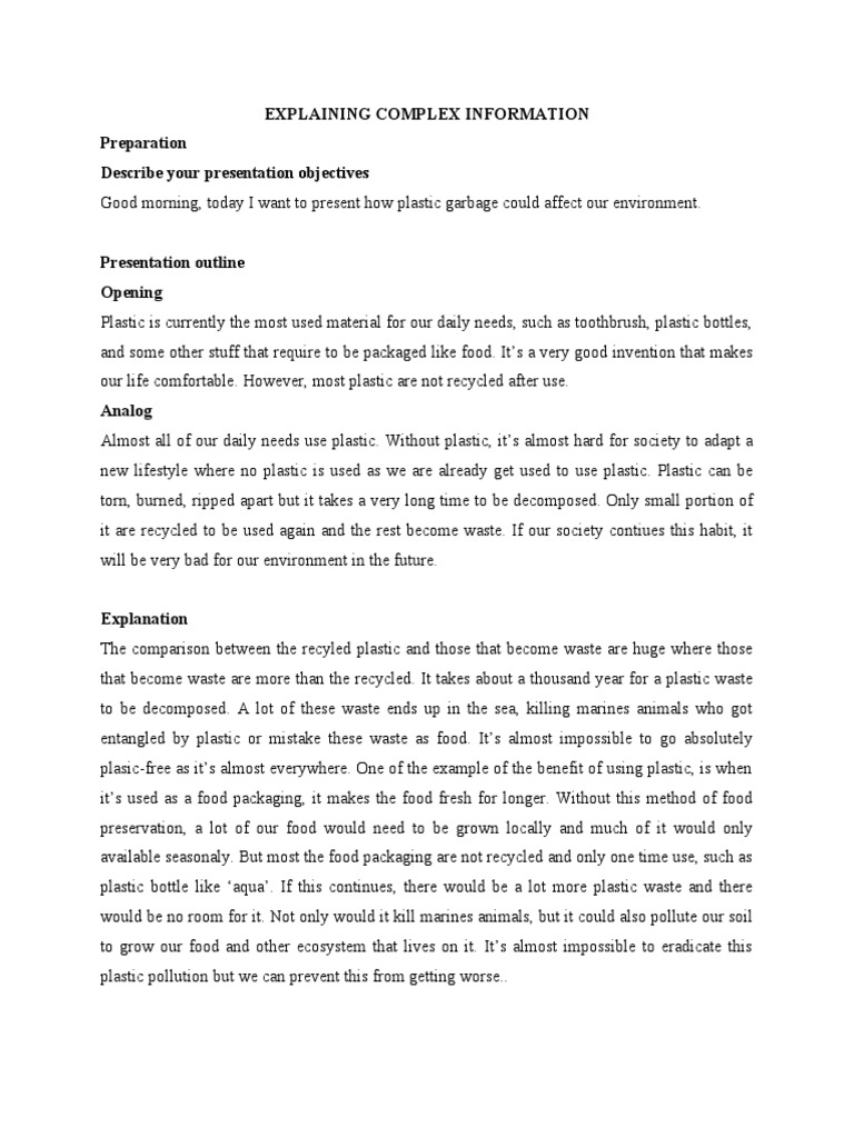 Explaining Complex Information | PDF | Recycling | Plastic