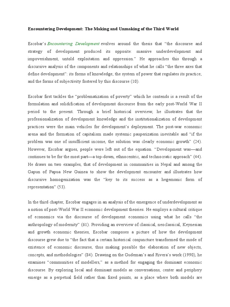 Escobar's Critique of Development Discourse | PDF | Discourse | Concept