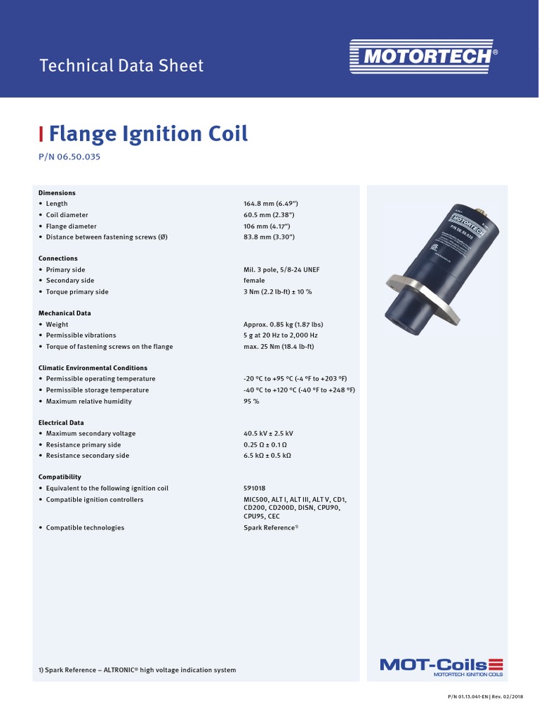 MOTORTECH Technical Data Sheet Ignition Coil 06.50.035 01.13.041 en ...
