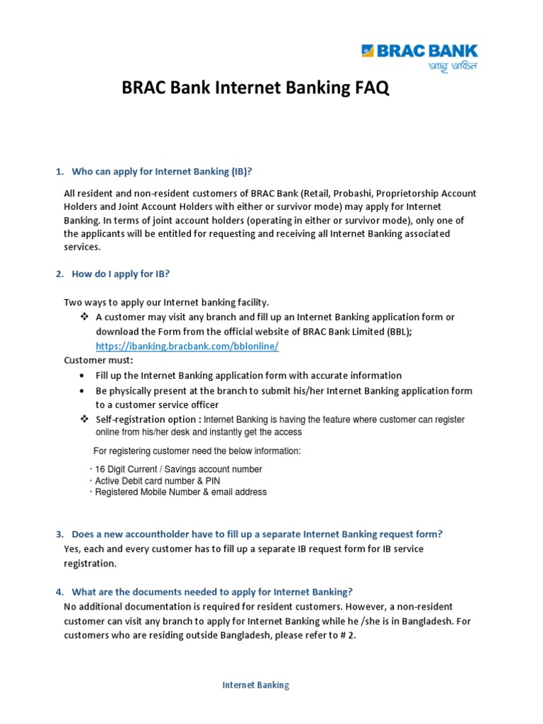 BRAC Bank Internet Banking FAQ | PDF | Online Banking | Banks & Banking