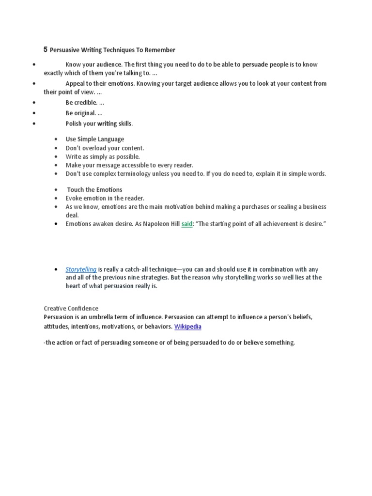 Persuasive Writing Tips & Techniques | PDF | Self-Improvement