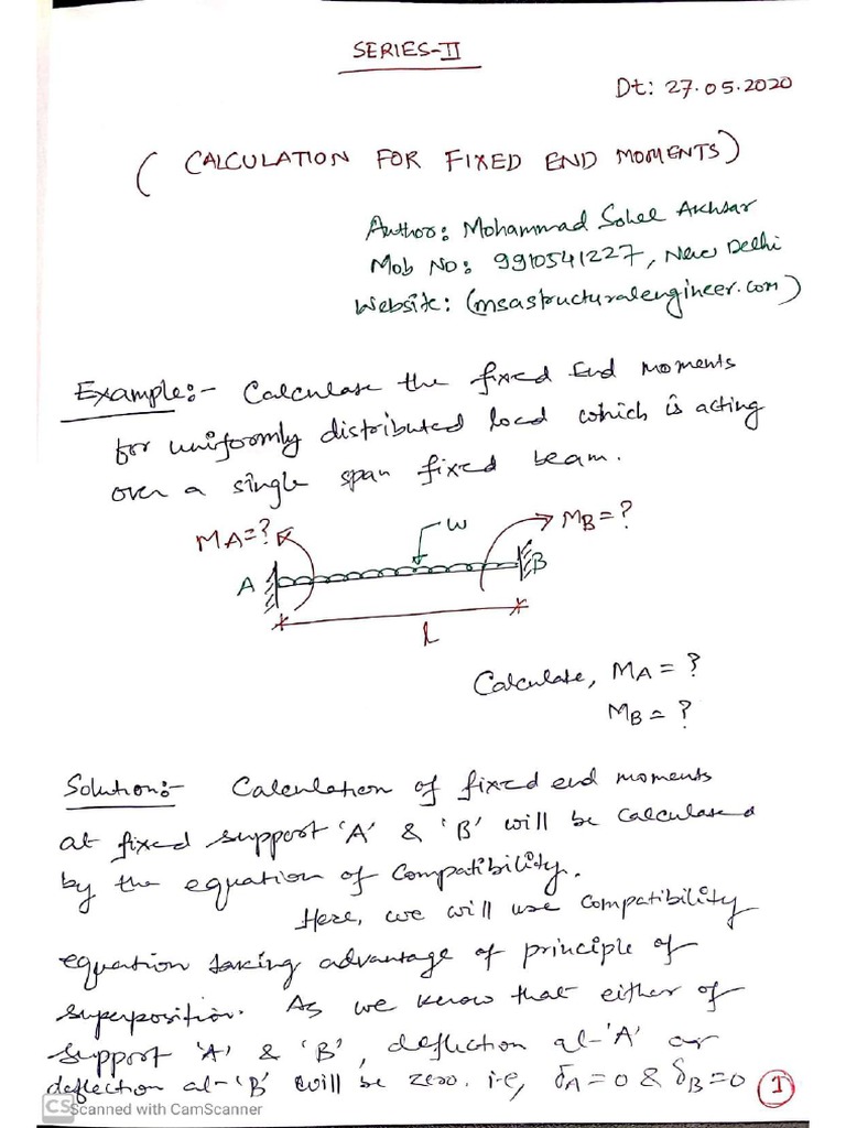 Calculation For Fixed End Moment For UDL | PDF
