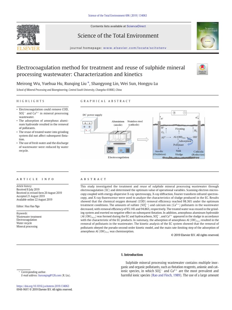 Electrocoagulation Method For Treatment and Reuse of Sulphide Mineral ...