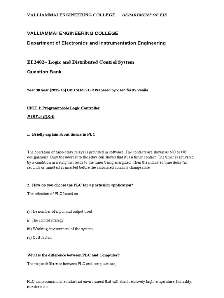 EI2402-Logic and Distributed Control System | PDF | Programmable Logic ...