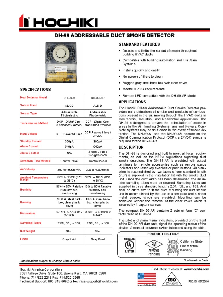 DH-99 Addressable Duct Smoke Detector | PDF | Duct (Flow) | Sensor