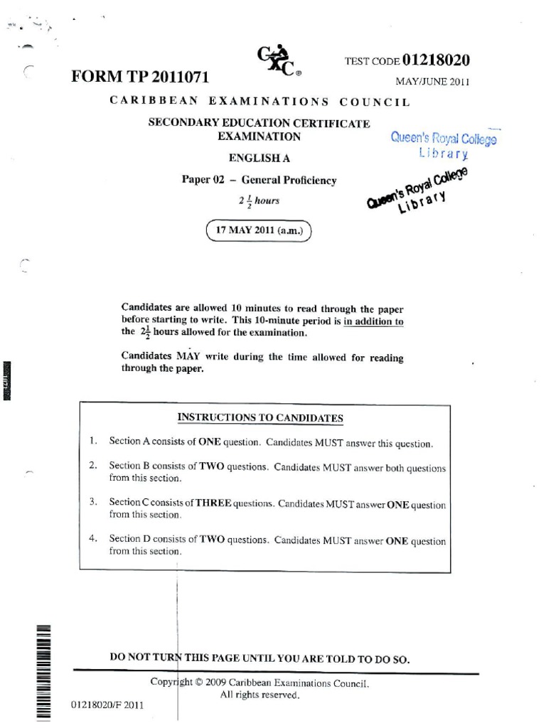 CSEC - English A - Paper 02 - 2011 | PDF