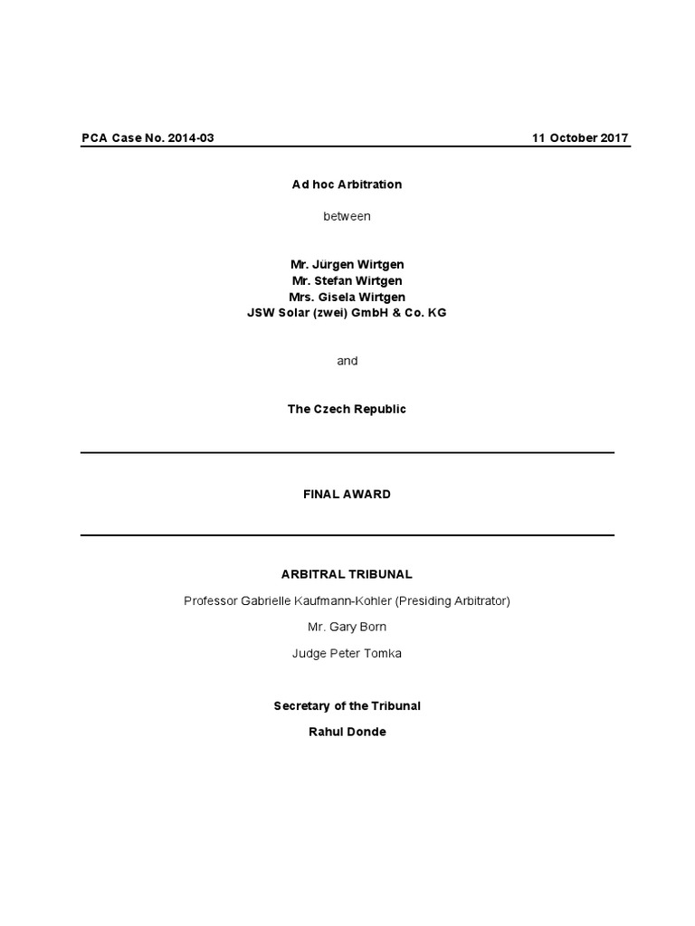 JSW Solar v. Czech Republic | PDF | Net Present Value | European Union