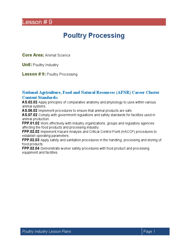 Poultry Processing: Lesson # 9 | PDF | Poultry Farming | Poultry