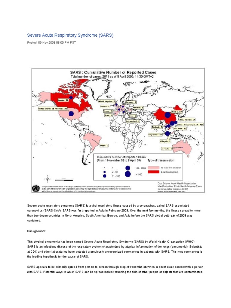 Severe Acute Respiratory Syndrome (SARS) : Posted: 09 Nov 2008 08:00 PM ...