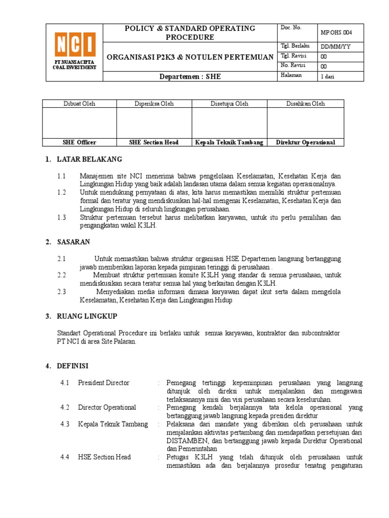 MP OHS 004 00 Organisasi P2K3 & Notulen Pertemuan | PDF
