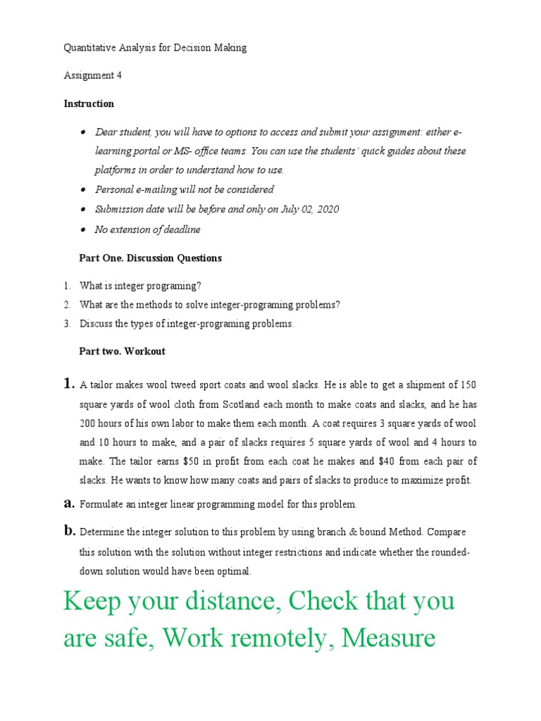 Integer Programming Assignment Guide | PDF