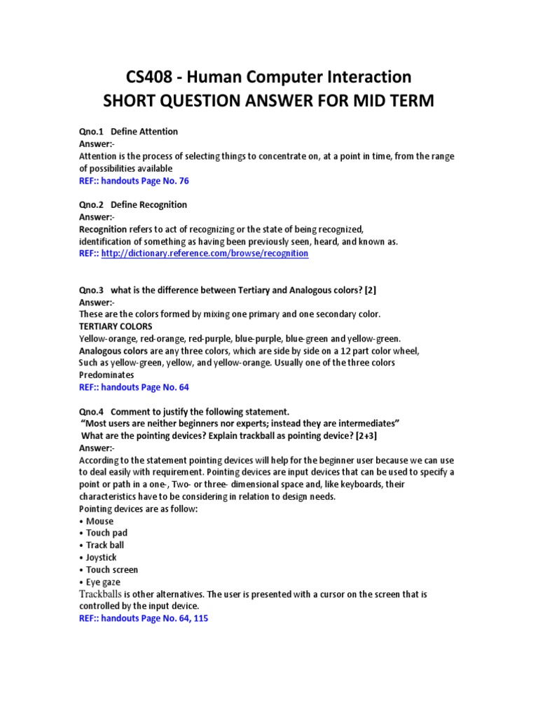 Human Computer Interaction - CS408 Mid Term Paper | PDF | Usability | Graphical User Interfaces