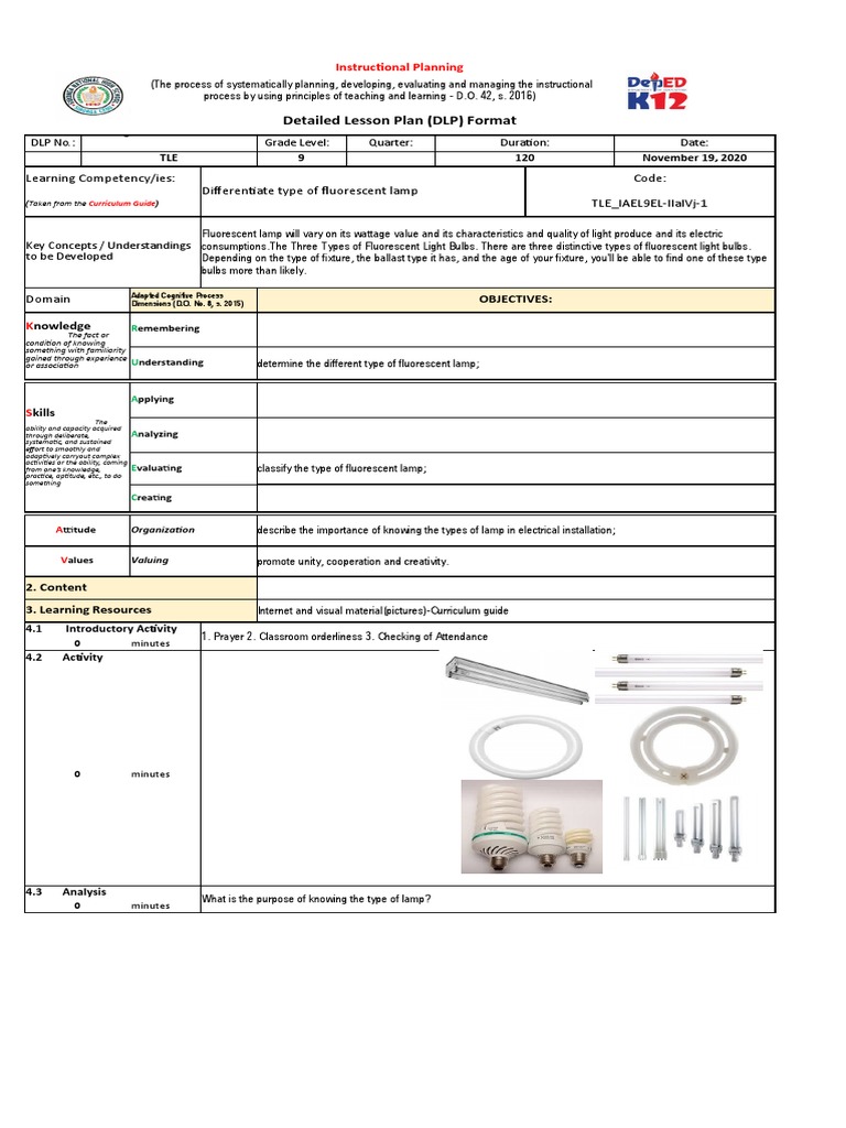 Detailed Lesson Plan (DLP) Format | PDF | Compact Fluorescent Lamp ...
