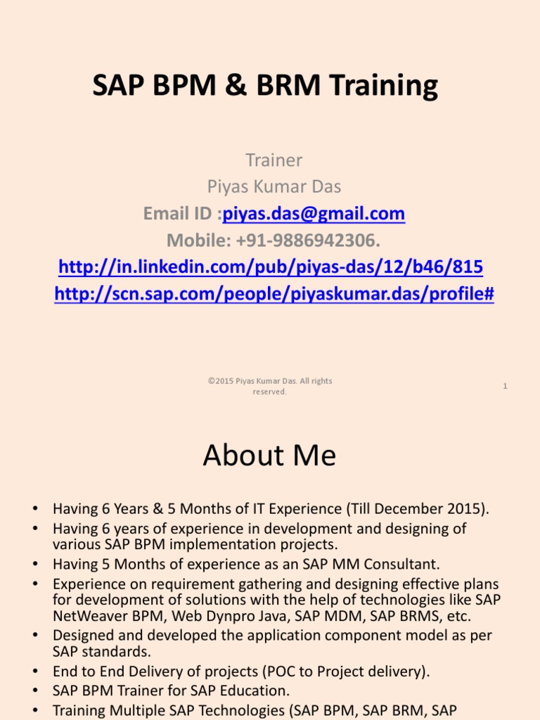 SAP BPM & BRM Training Presentation | PDF | Business Process Management ...