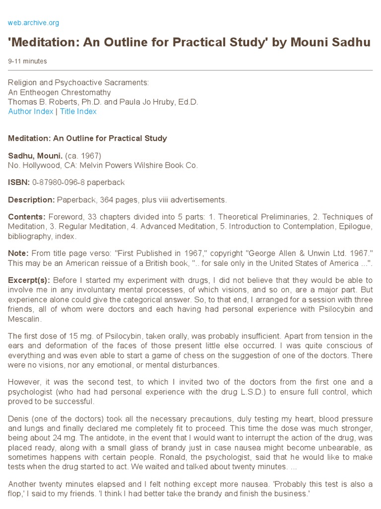 Meditation: An Outline For Practical Study | PDF | Consciousness ...