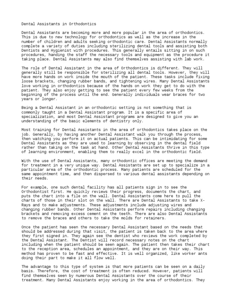 Dental Assistants in Orthodontics | PDF | Orthodontics | Dentistry