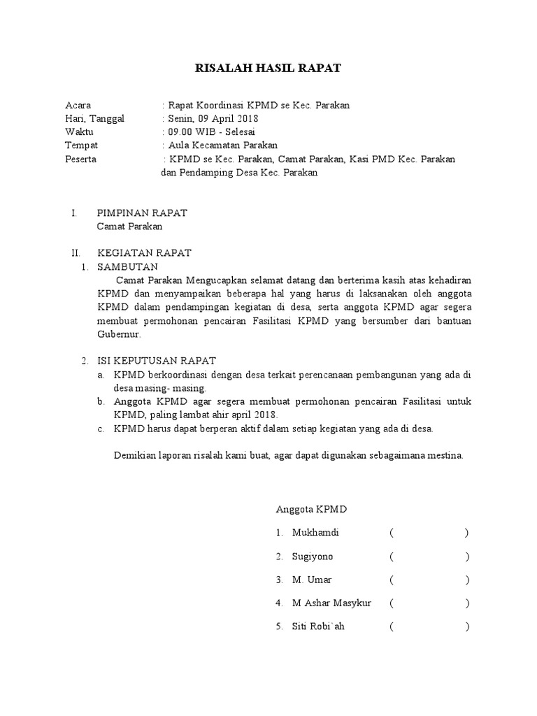 Risalah Hasil Rapat | PDF