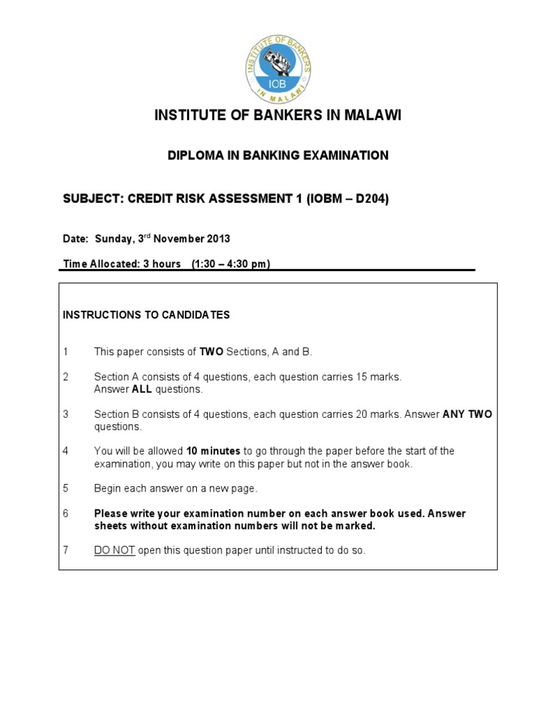 Credit Risk Assessment Exam Paper | PDF | Financial Statement | Banks
