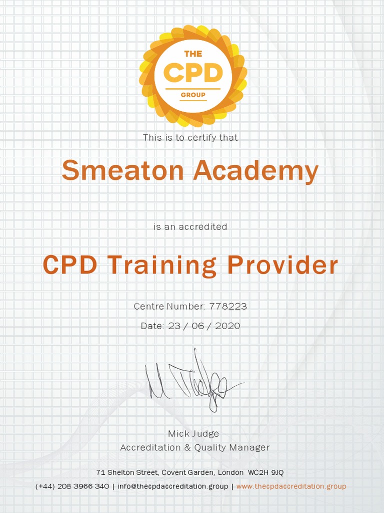 Smeaton Academy CPD Accreditation Certificate | PDF