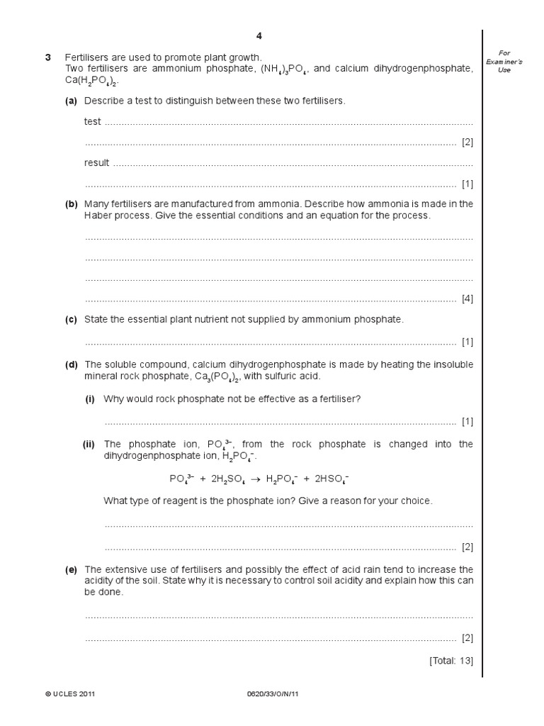 Inorganic - Fertilizers Superphosphate - 0620 - w11 - QP - 33 | PDF ...