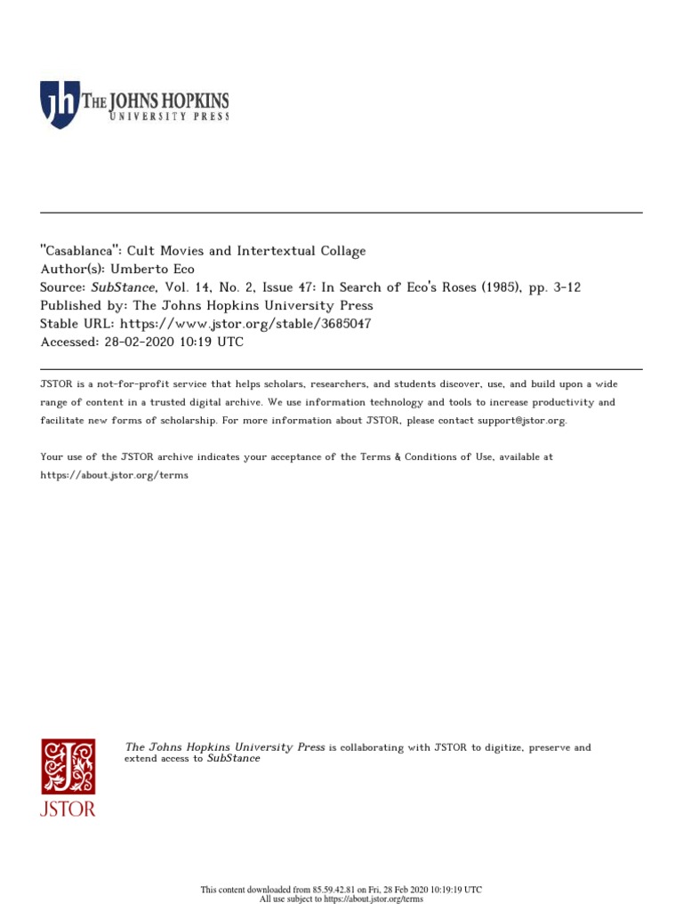 Casablanca Intertextual Collage PDF | PDF