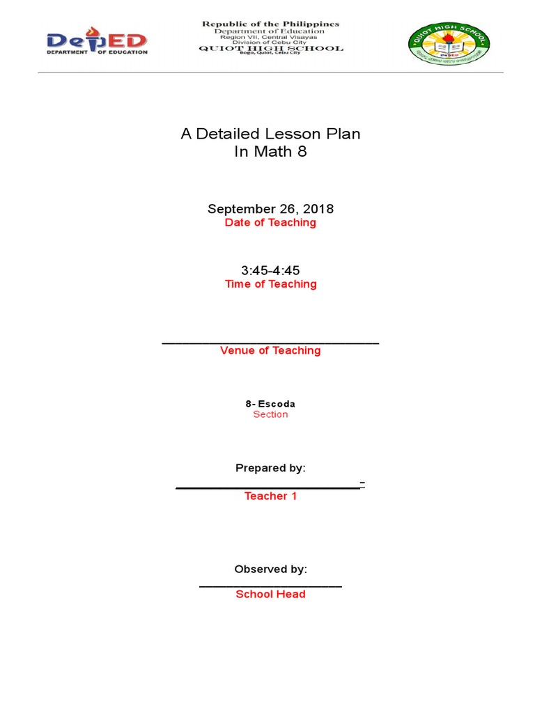 Detailed Lesson Plan On Domain and Range | PDF | Function (Mathematics ...