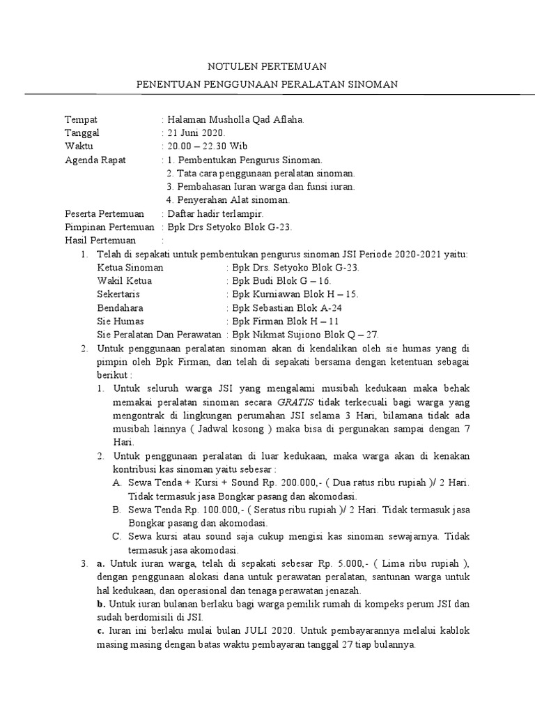 Notulen Pertemuan Sinoman | PDF