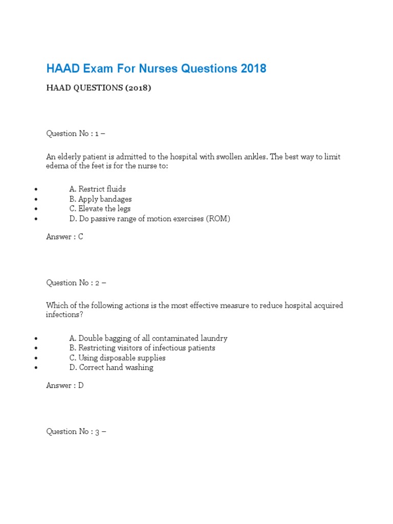 HAAD Exam For Nurses Questions 2018 | PDF | Heart | Allergy