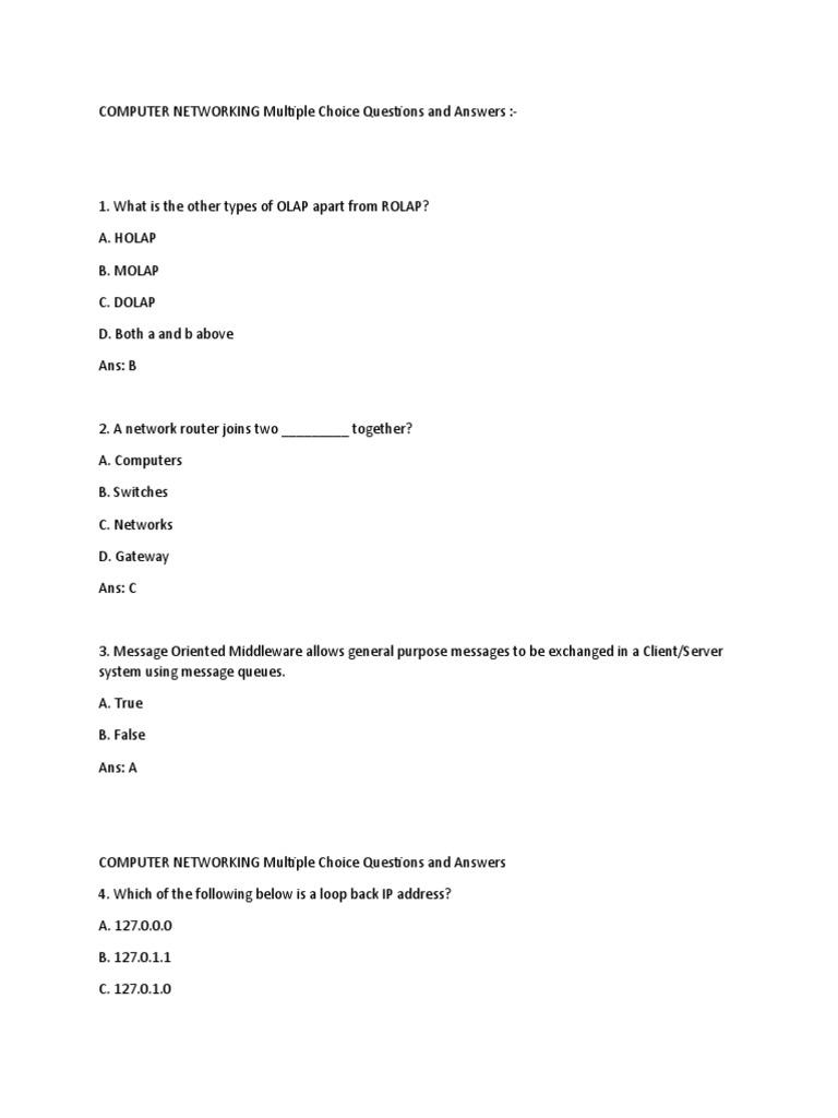 COMPUTER NETWORKING Multiple Choice Questions | PDF | Internet ...