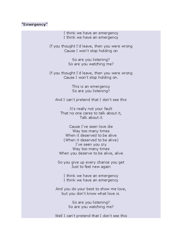 Emergency song lyrics | PDF