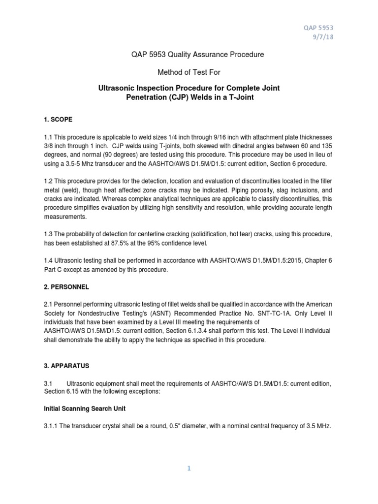 Ultrasonic Inspection Procedure For Complete Joint Penetration (CJP ...