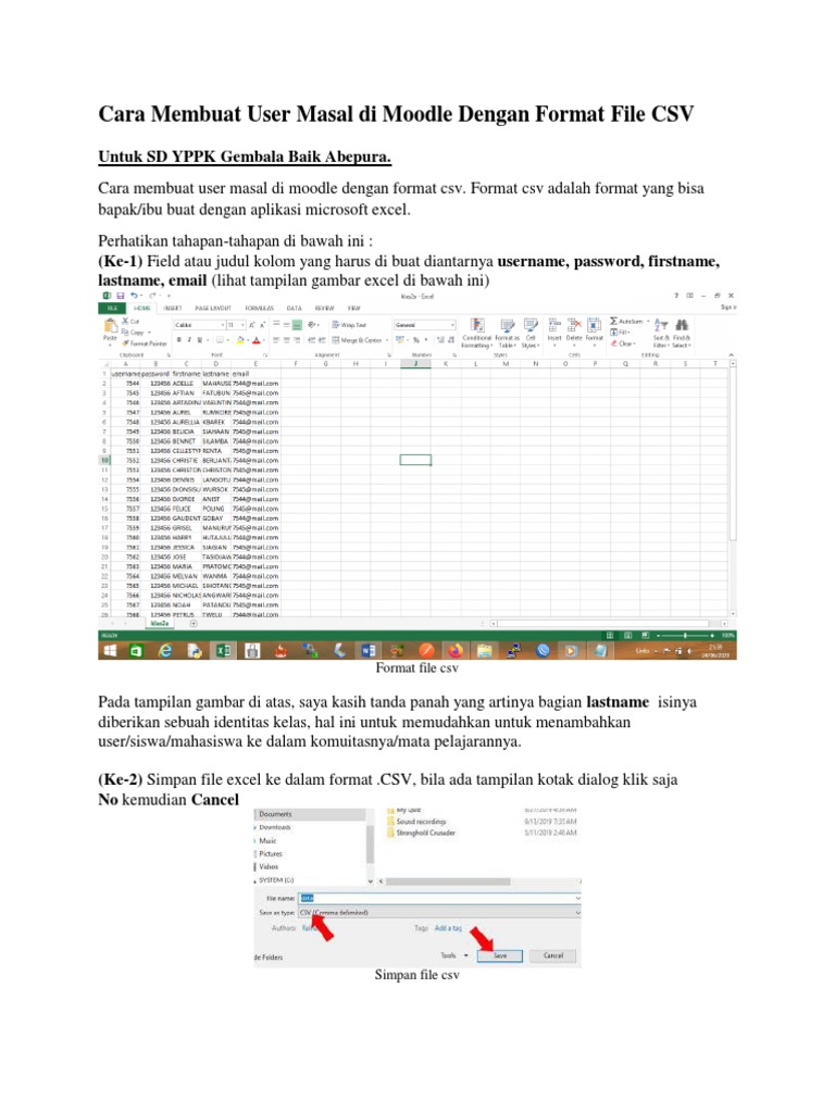 Cara Membuat User Masal Di Moodle Dengan Format File CSV | PDF