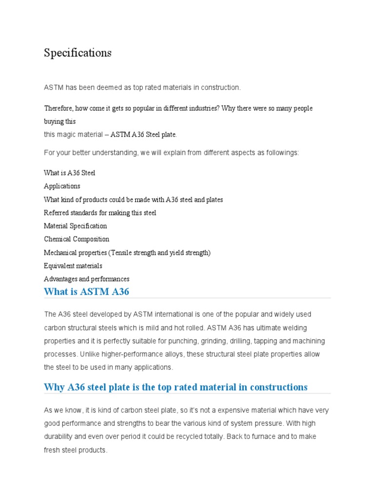 Specifications: What Is ASTM A36 | PDF | Structural Steel | Steel