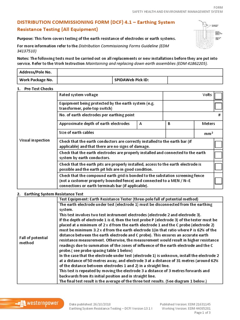 Distribution Commissioning Form 41 Earthing System Resistance Testing ...