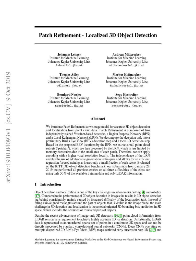 Patch Refinement - Localized 3D Object Detection | PDF | Voxel | Lidar