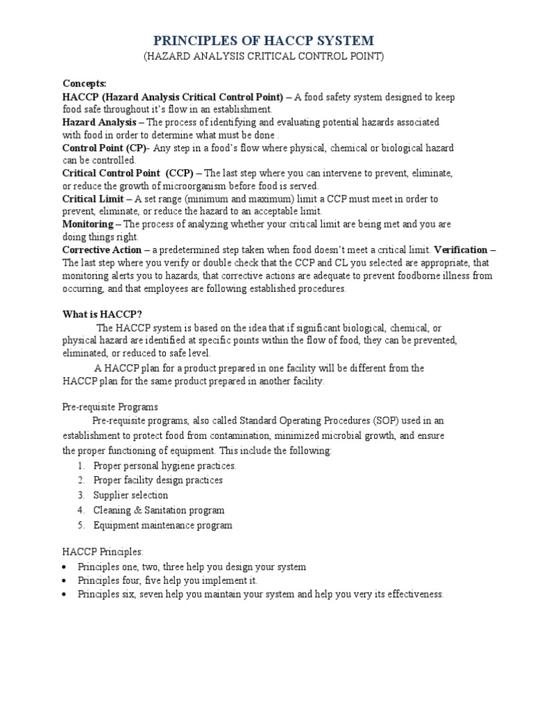 Principles of Haccp System | PDF | Hazard Analysis And Critical Control ...