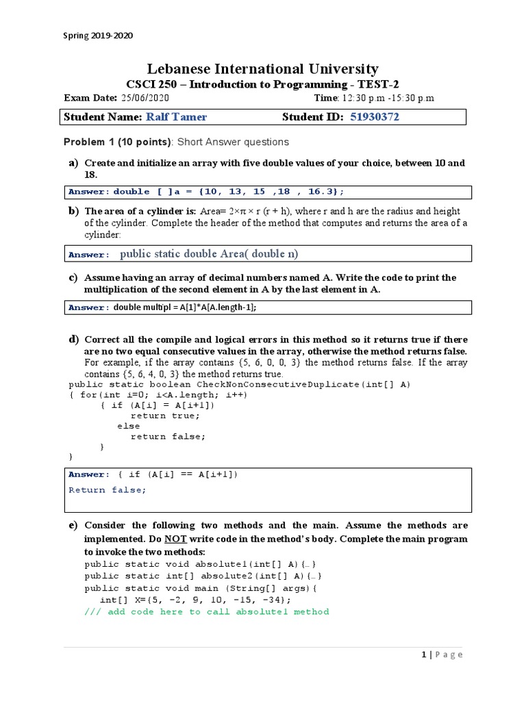 Lebanese International University: CSCI 250 - Introduction To ...