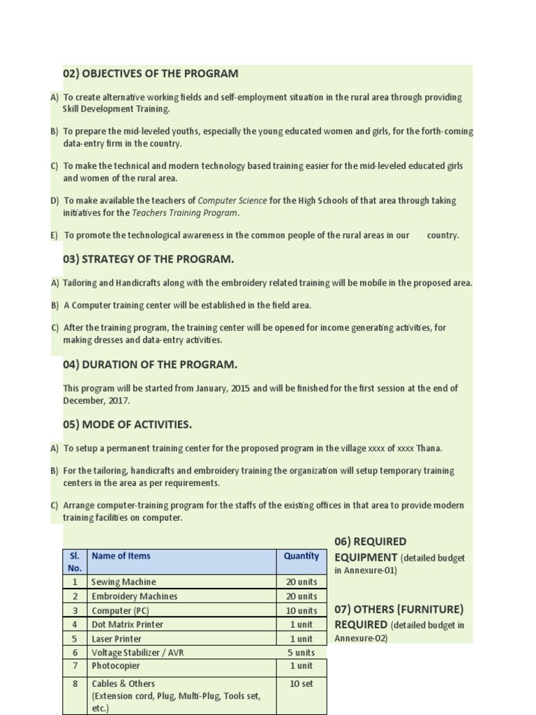 02) Objectives of The Program: Sl. No. Name of Items Quantity | PDF | Computing | Computing And ...