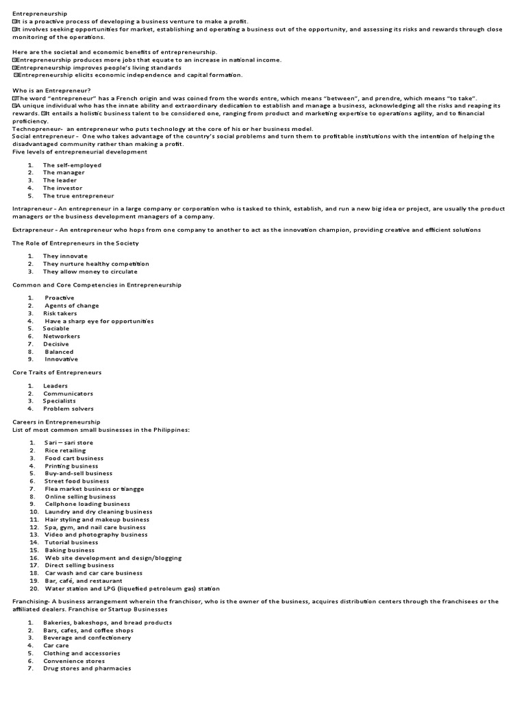 Entrepreneurship Sheets | PDF | Entrepreneurship | Innovation